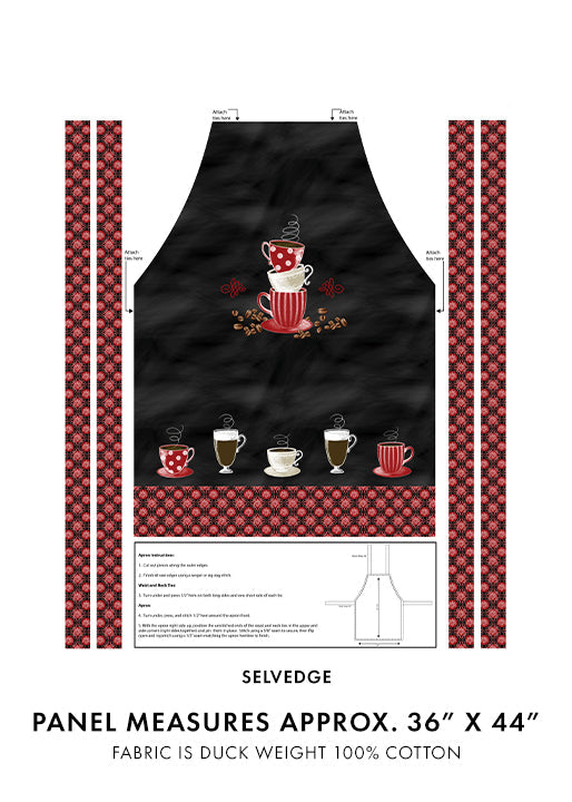 Black And Red Perfect Brew Apron Panel 36" x 44" – Prismatic Fiber Arts